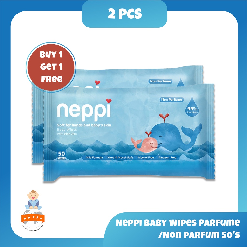 Jual Neppi Baby Wipes Parfume / Non parfum 50's Buy 1 Get 1 (2pcs ...