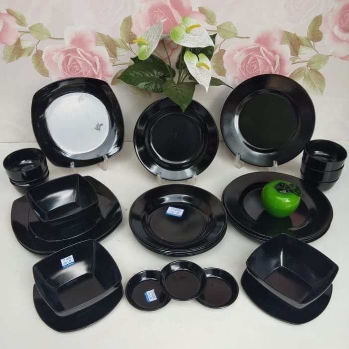Jual Piring dan Mangkok Melamin Set Hitam 30 Pcs | Shopee Indonesia