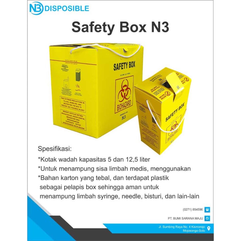 Jual SAFETY BOX N3/Tempat limbah jarum/benda tajam size 12,5 Liter, 5 ...