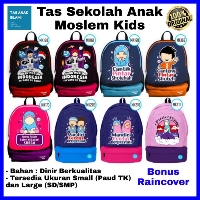 Jual Moslem Kids Tas Sekolah Anak Laki Laki Dan Perempuan TK SD / Tas Ransel Anak Bonus ...