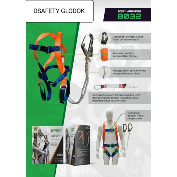 Jual Full body harness big hook double lanyard +absorber B032 VPRO | Shopee Indonesia