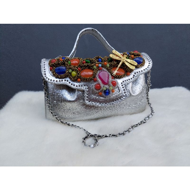 Jual Cluth Kulit Domba Size S Warna Silver / Tas Pesta Warna Silver ...