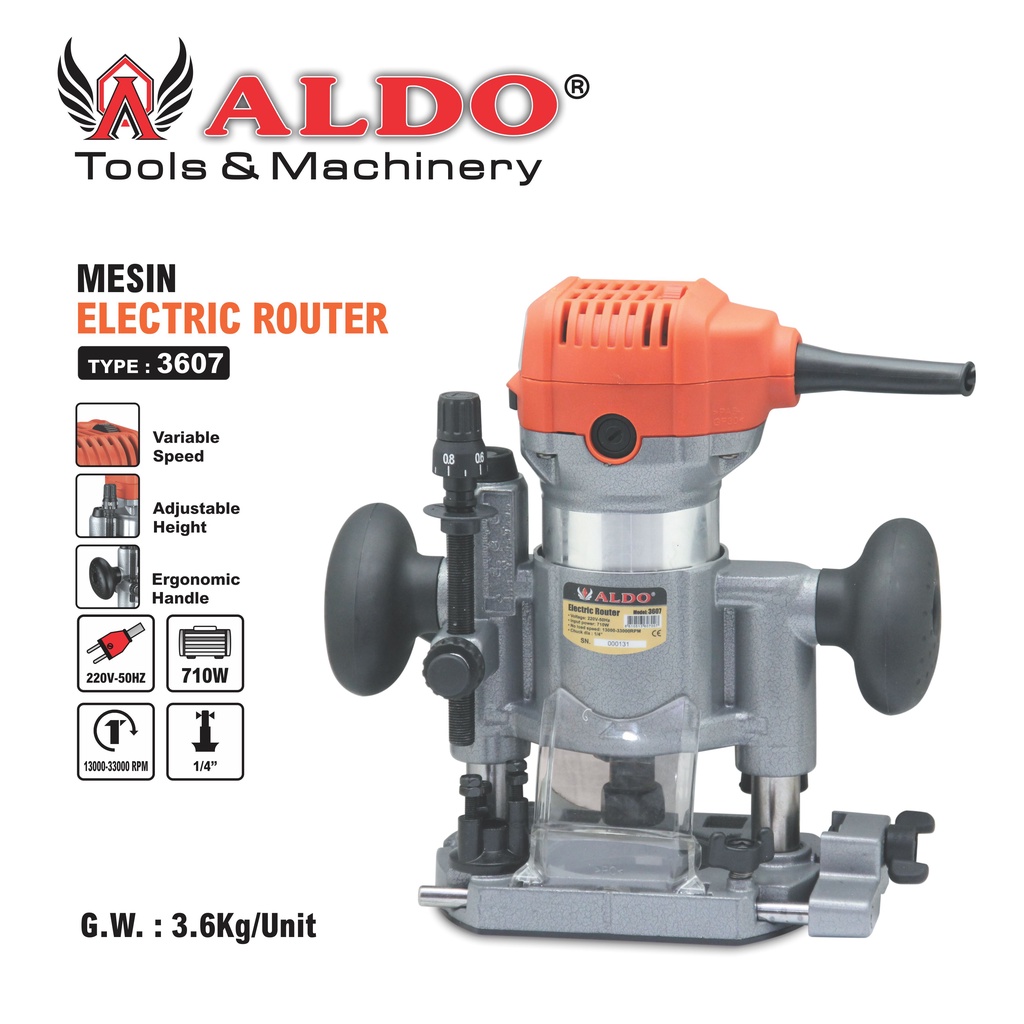 Jual MESIN PROFIL KAYU / MESIN ELECTRIC ROUTER TYPE 3607 ALDO | Shopee ...