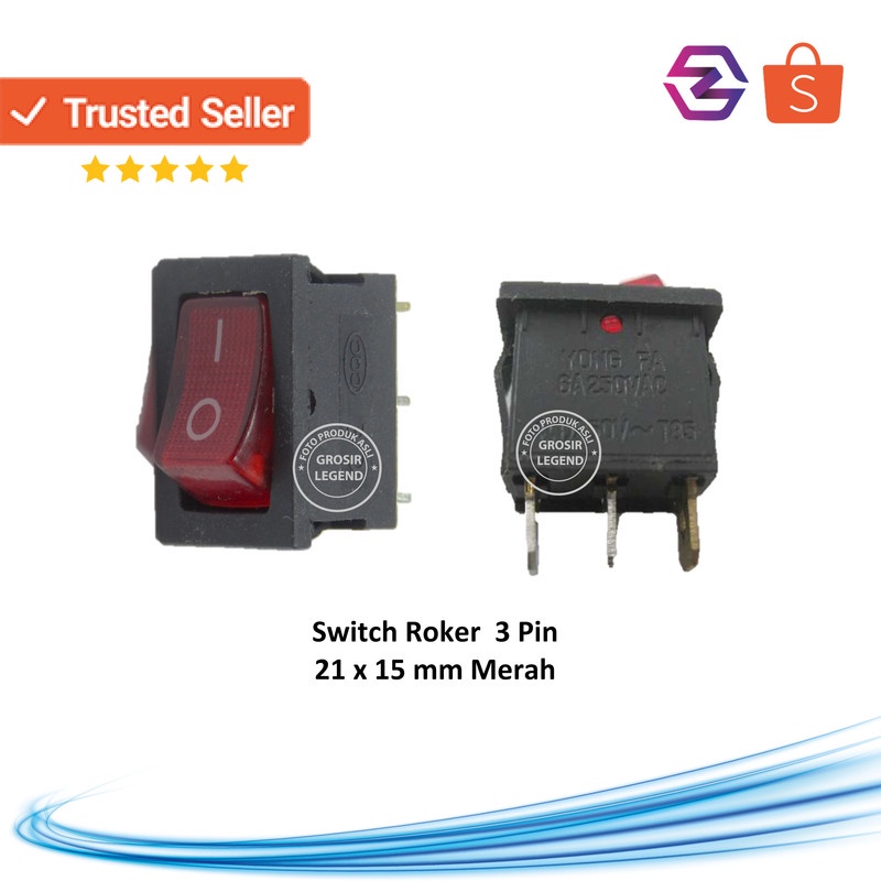Jual Push button on off 3 pin roker switch kotak plus lampu merah ...