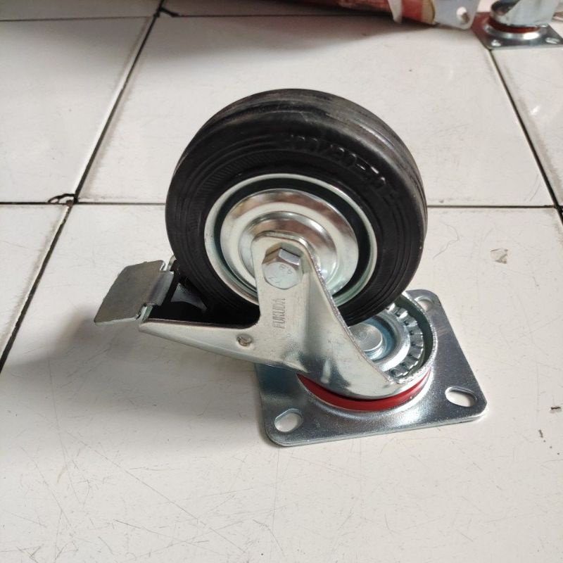 Jual roda karet 4" hidup+rem/ roda troly 4" hidup+rem/ roda Caster 4 ...