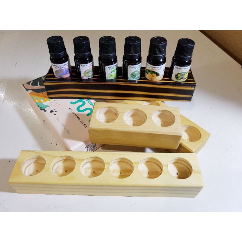 Jual wooden essential oil rack holder/rak kayu oil essensial 6 10ml ...