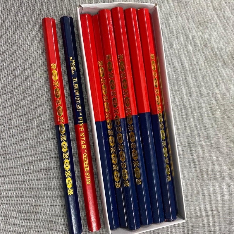 Jual 1 box isi 12 pensil pola kain/ Five Star Red and Blue Pencil ...