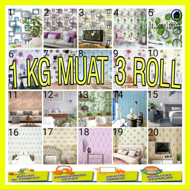 Jual Wallpaper Dinding Kamar 45 Cm x 10 Meter Wallpaper Vintage 3D Biru 3D Ungu 3D Kuning 3D ...