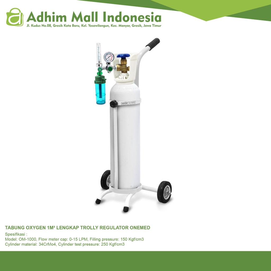 Jual OKSIGEN 1M3 LENGKAP TABUNG OXYGEN TROLLY REGULATOR ONEMED | Shopee ...