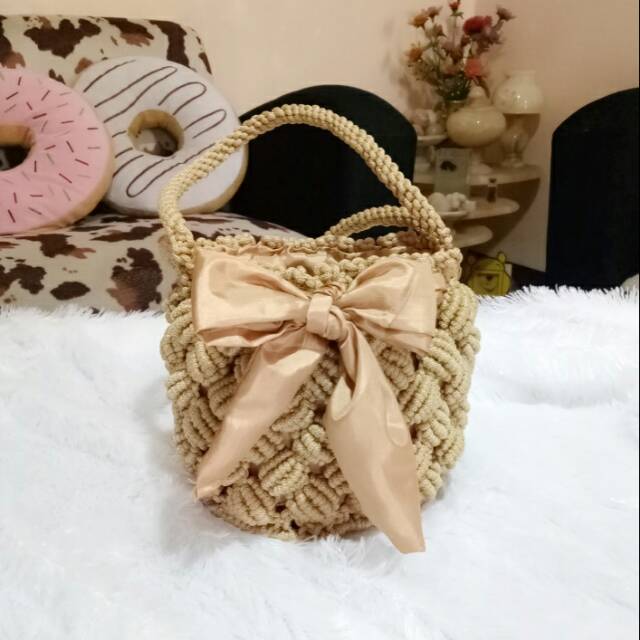 Jual Tas Macrame / Tas Tali Kur Model Serut bulat / Tas Lucu dan unik ...