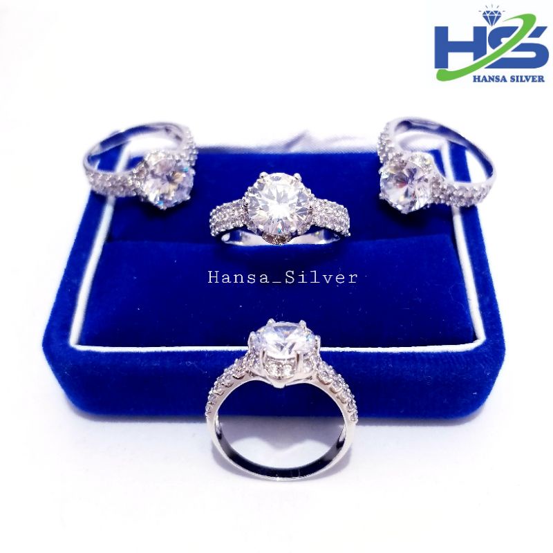 Jual Cincin Perak Asli Silver 925 Lapis Emas Putih Permata Zircon Batu ...