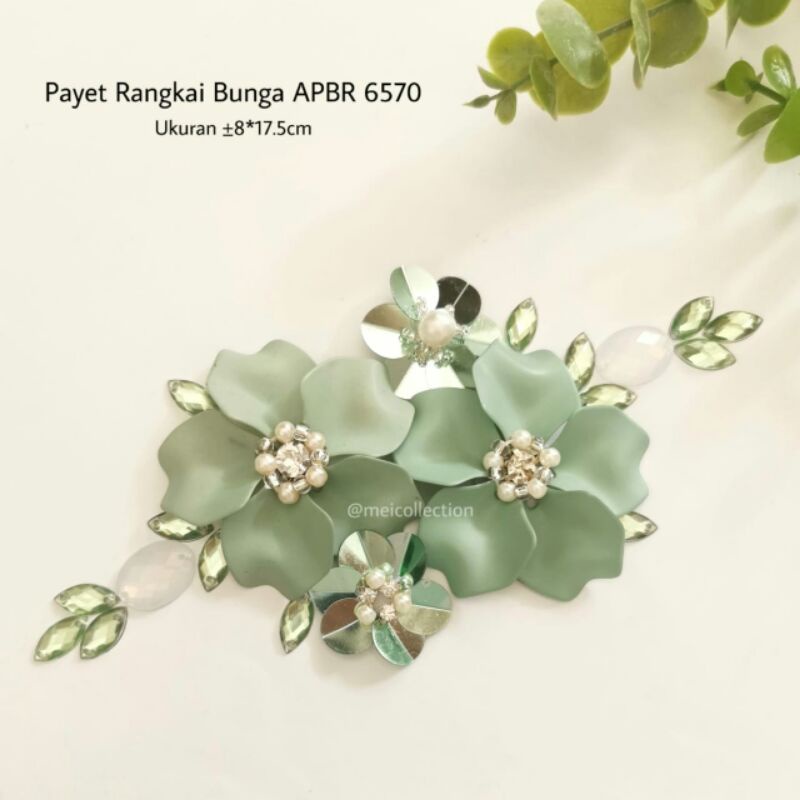 Jual payet bunga 3d APBR 6570 Hijau mint payet jahit | Shopee Indonesia