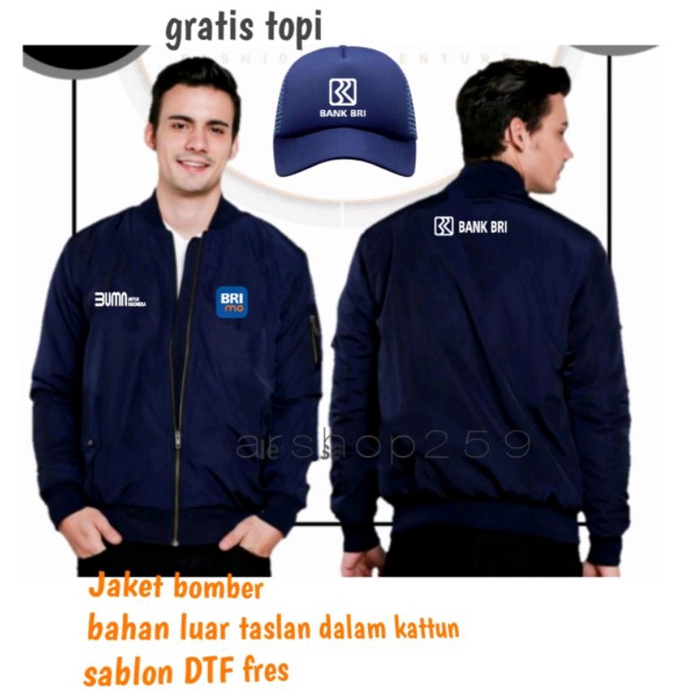 Jual jaket bomber BUMN BRI mo plus bonus topi jaring | Shopee Indonesia