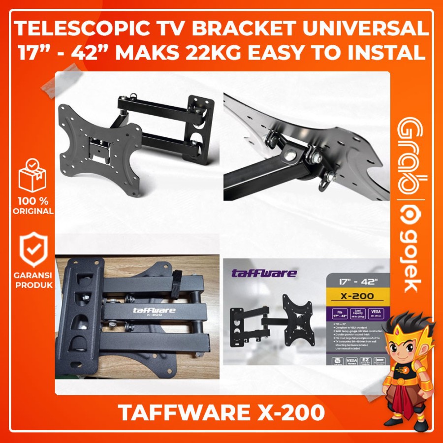 Jual TV Bracket Telescopic Braket Taffware X200 17-42 Inch 200 x 200 ...