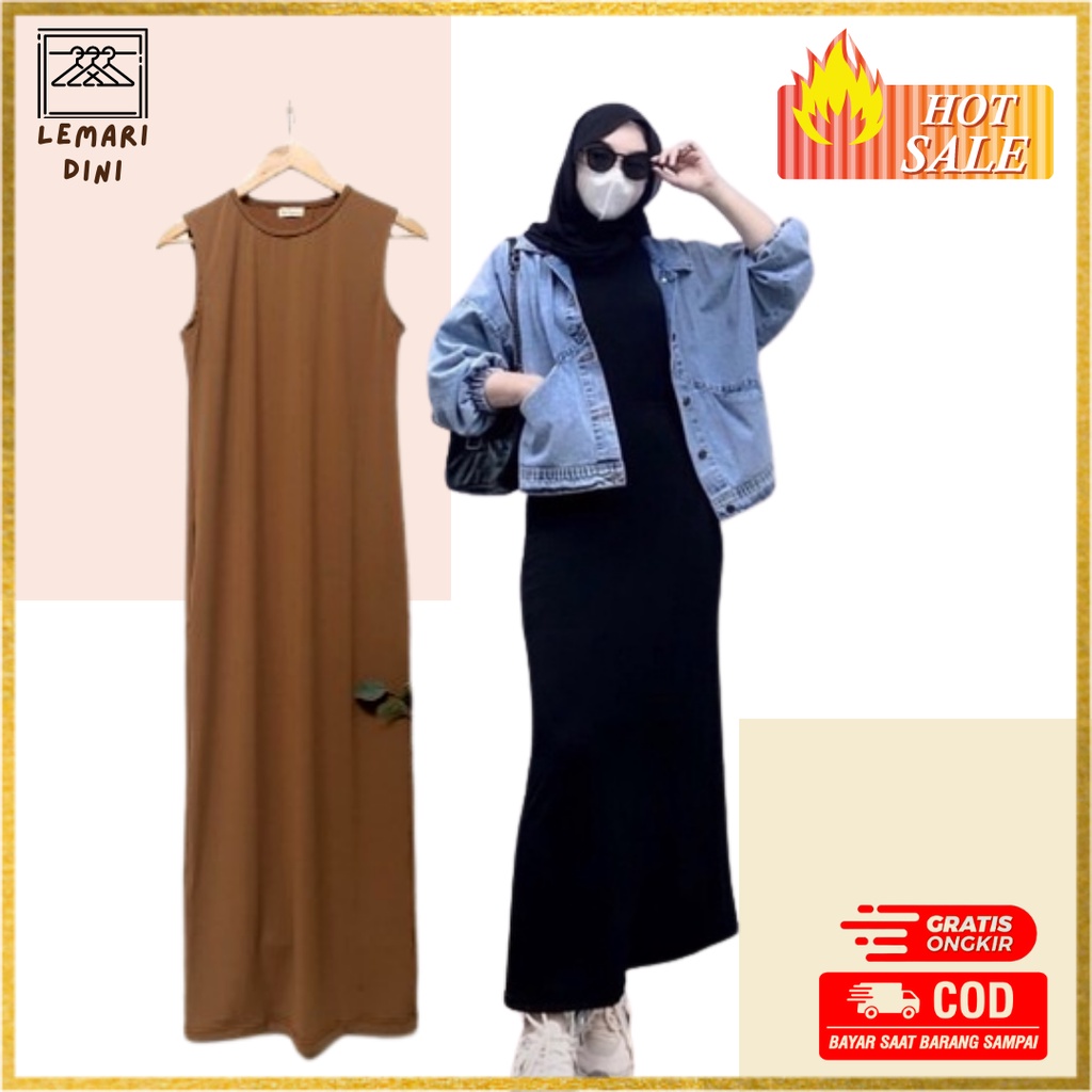Jual Inner Span Dress Tanpa Lengan Polos Panjang COD | Shopee Indonesia