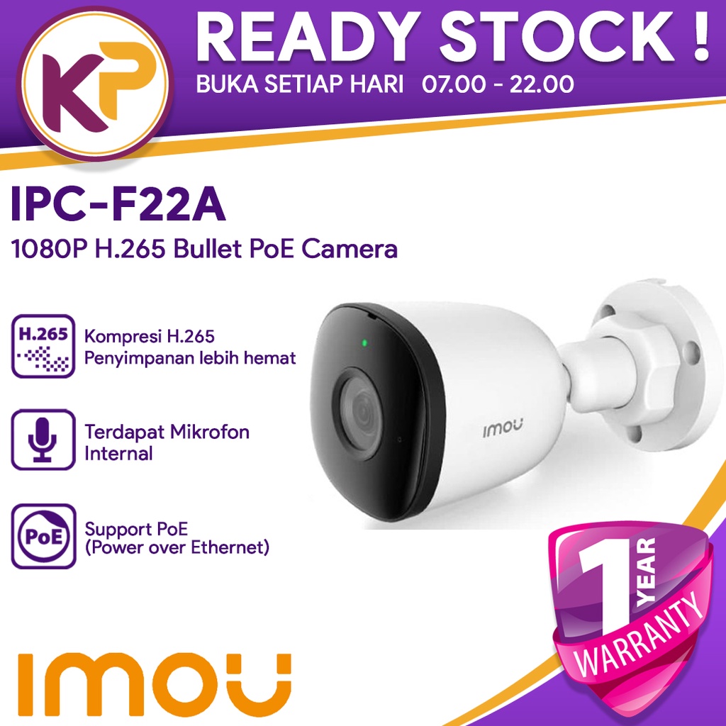 Jual IMOU IPC-F22AP DAHUA IMOU H.265 POE BULLET IP CAMERA BERGARANSI ...