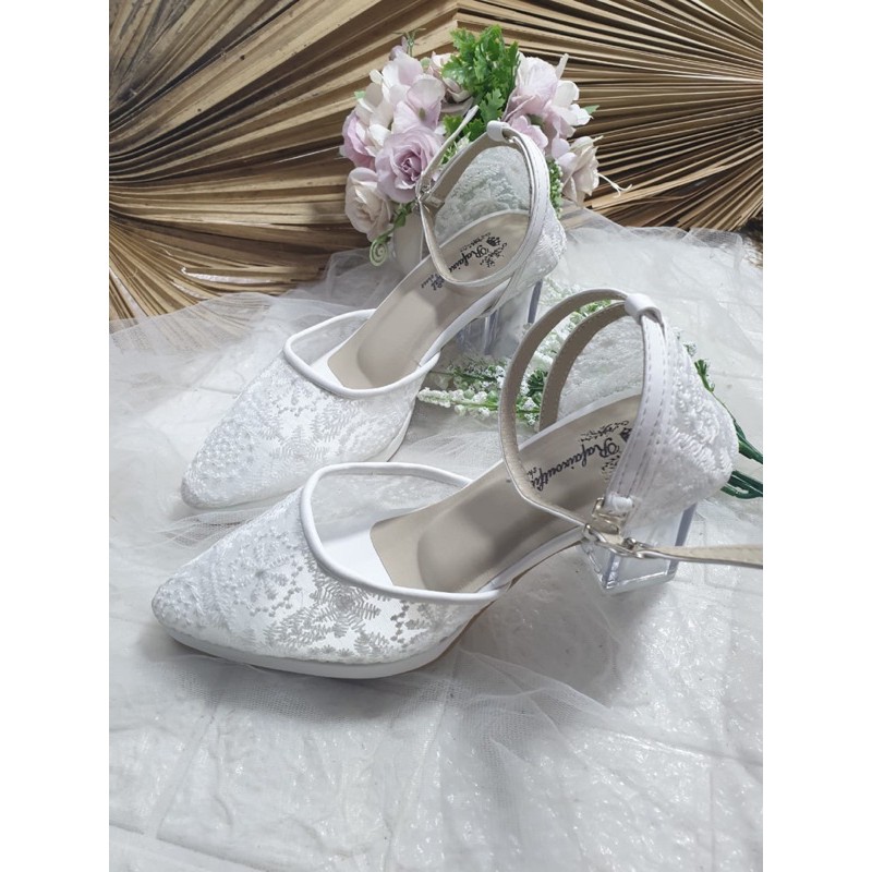 Jual sepatu wanita Siera putih heels 7cm kaca | Shopee Indonesia