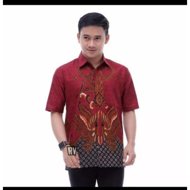 Jual HEM BATIK LENGAN PENDEK WARNA MERAH MARUN / BATIK PRIA WARNA MERAH ...