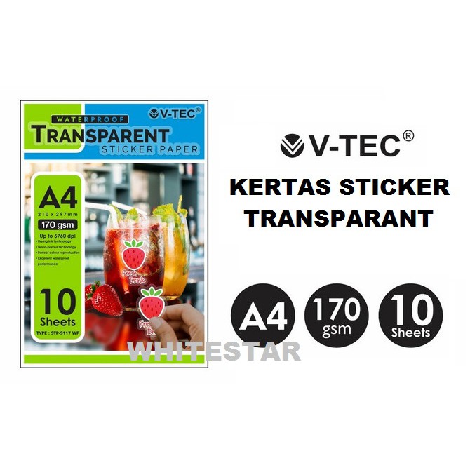 Jual kertas sticker transparant / transparent paper A4 170gsm v-tec ...