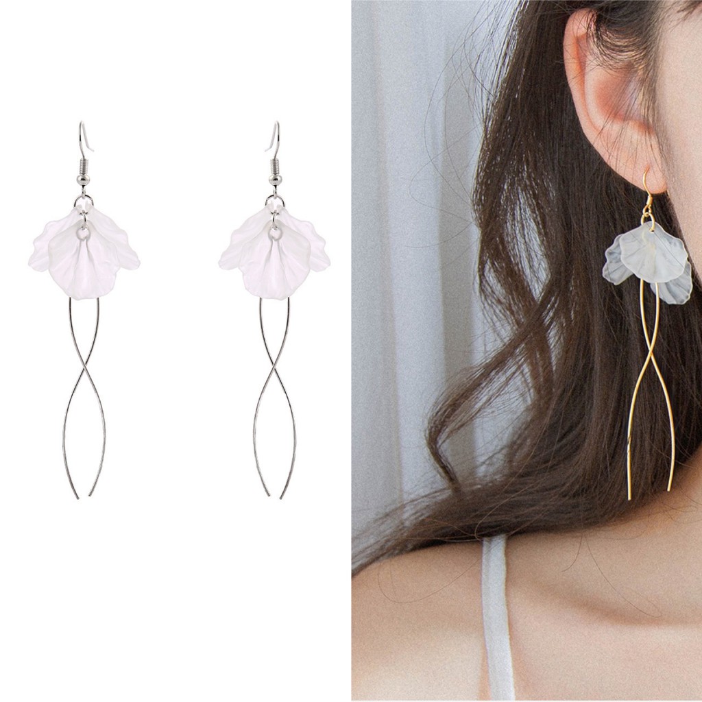 Jual Anting Kait Gantung Panjang Asimetris Model Bunga + Rumbai Panjang ...