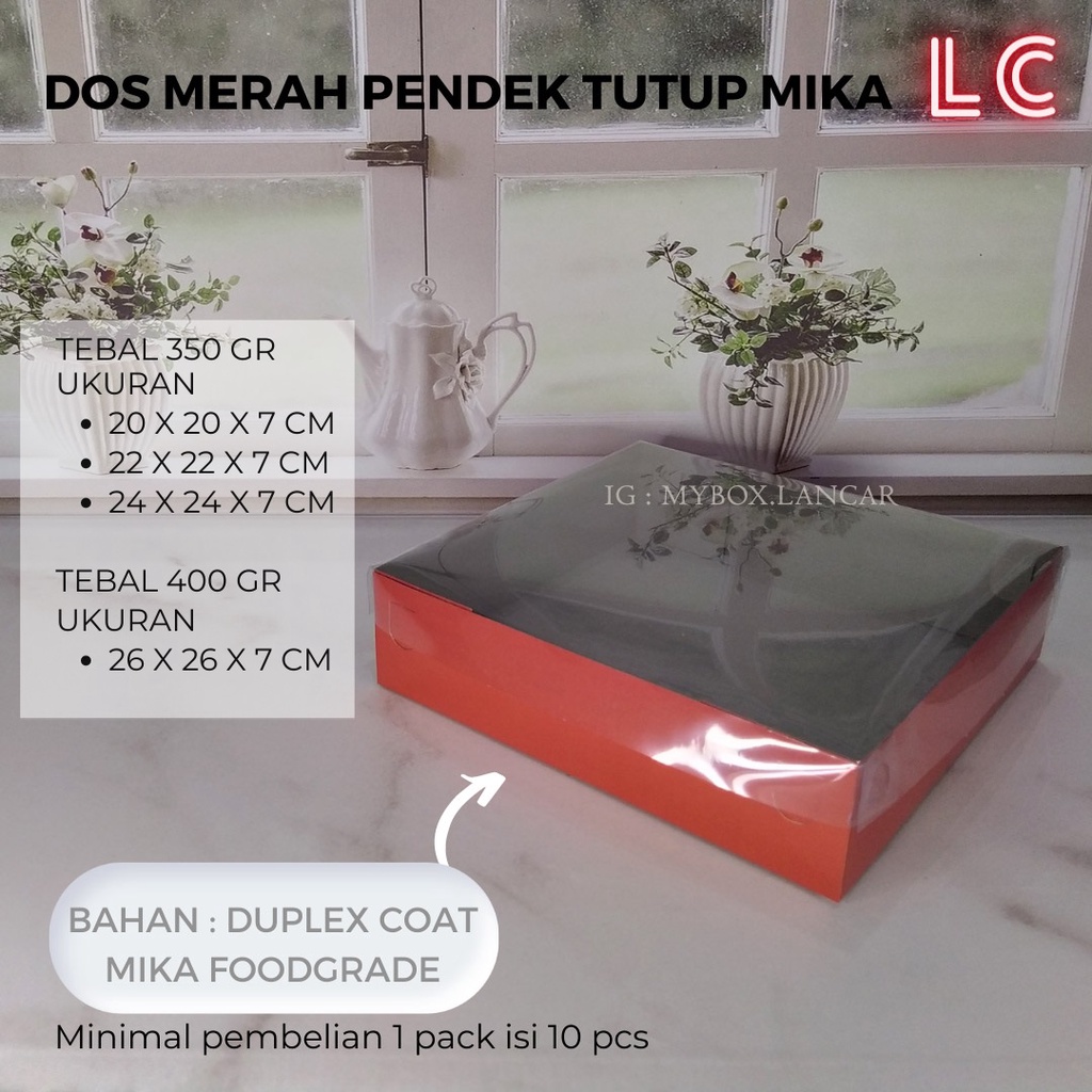 Jual ECER(10 LEMBAR) BOX KOTAK DUS MERAH PENDEK TUTUP FULL MIKA NASI ...
