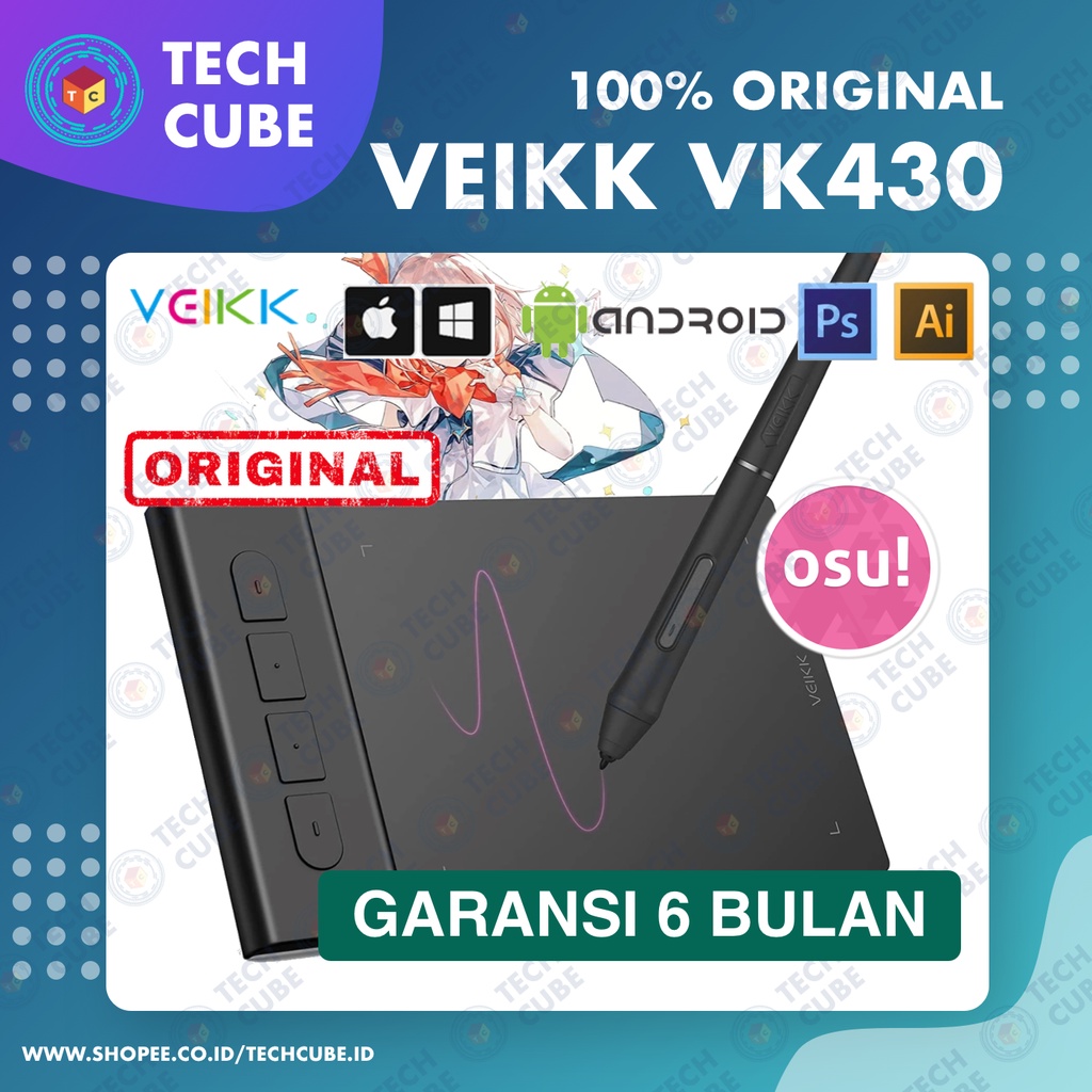 Jual VEIKK VK430 Digital Graphic Drawing Pen Tablet OSU Altr S640 VK640 ...