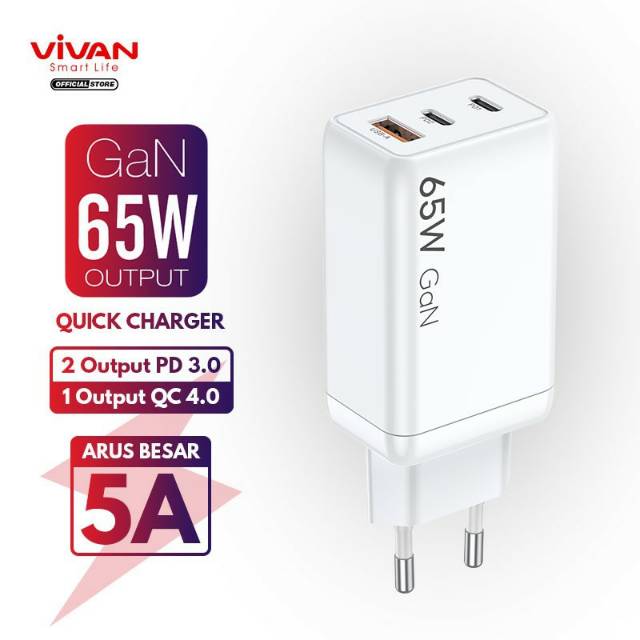 Jual Vivan GaN01 Charger 65W 5A Quick Charge | Shopee Indonesia