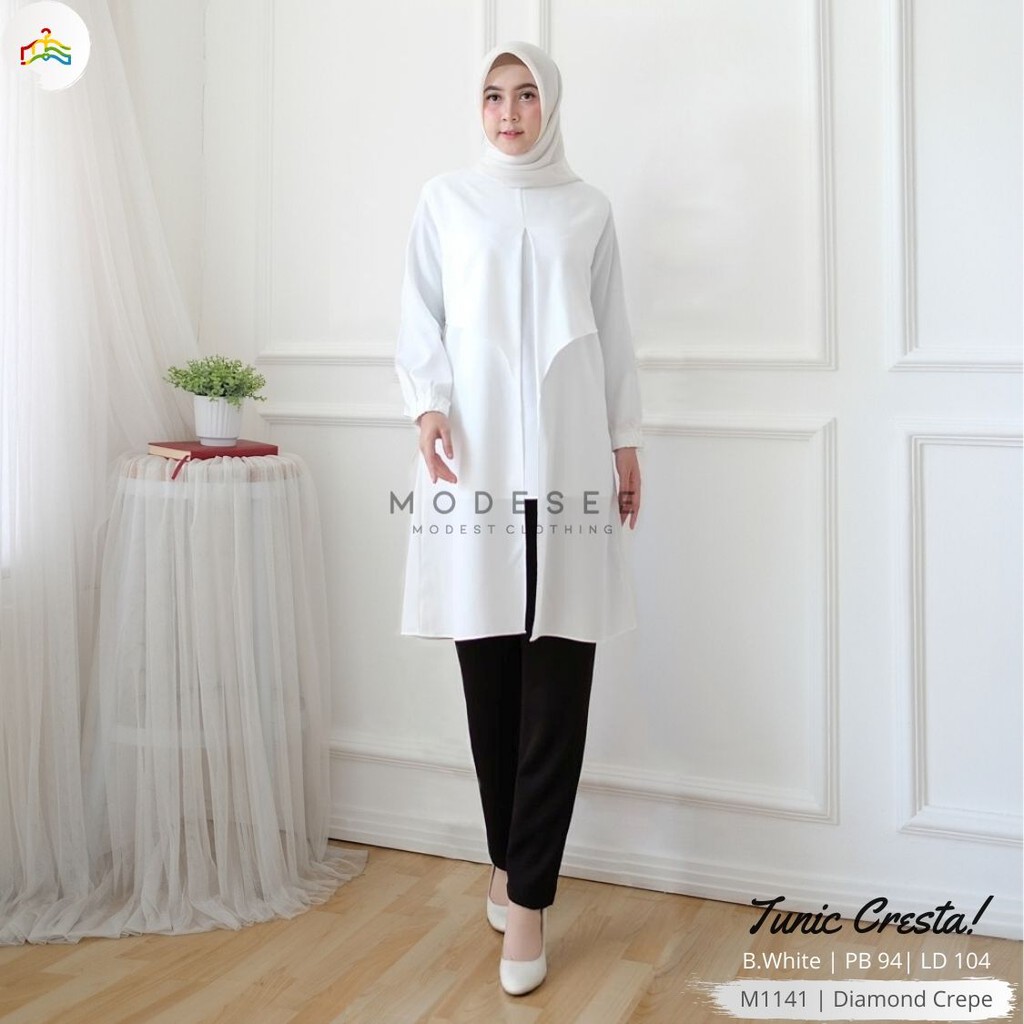 Jual Modesee Tunik Putih Polos Wanita Muslim, Tunik Cresta Bahan ...