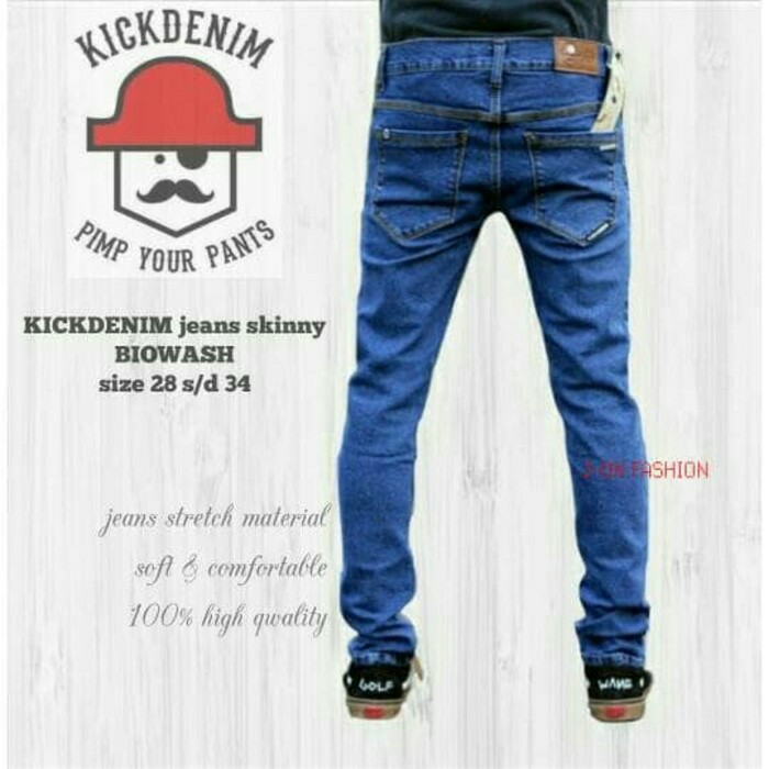 Jual CELANA KICK DENIM BIOWOSH JEANS KICKDENIM SLIMFIT PENSIL BIRU TUA ...