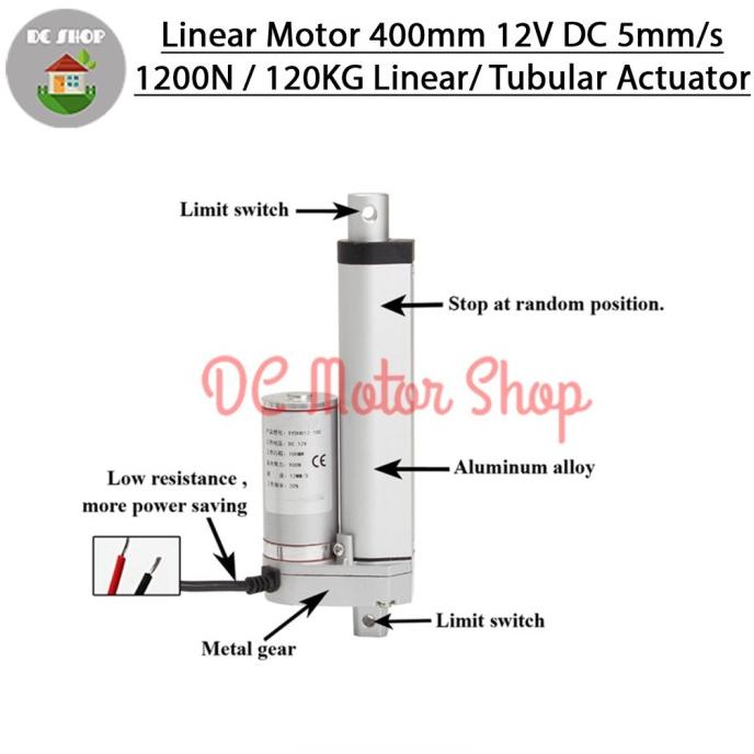 Jual Linear Motor 400Mm 12V Dc 5Mm/S 1200N / 120Kg Linear/ Tubular ...