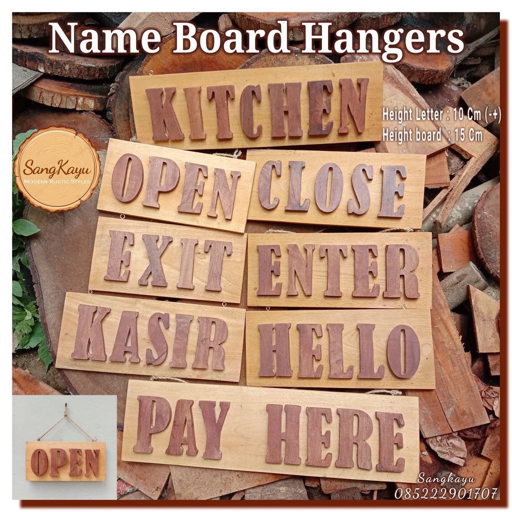 Jual Wooden sign Name Board Hangers 9-Letter, papan nama kayu cafe dll ...