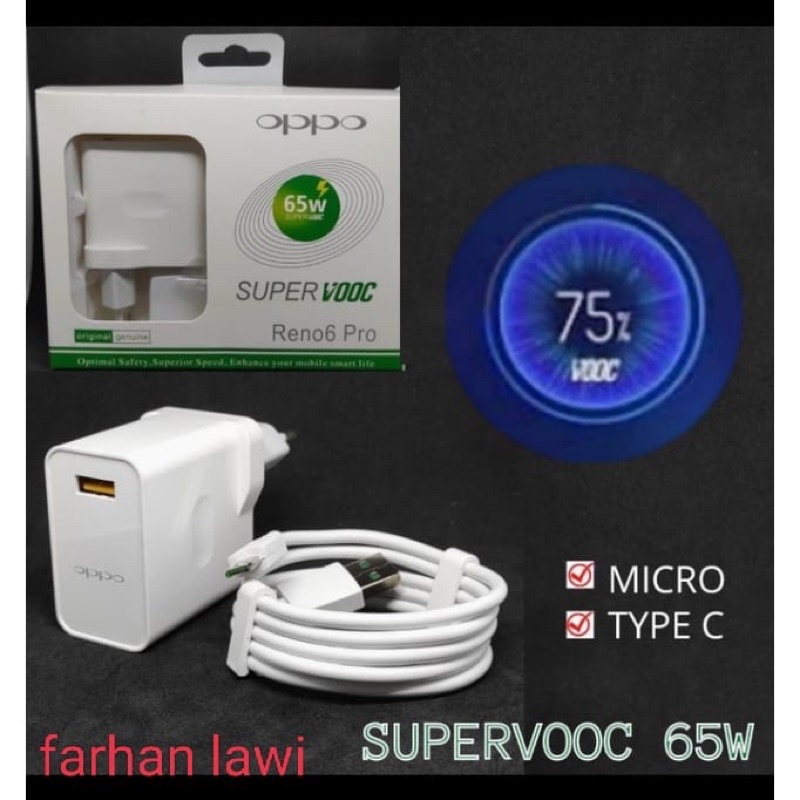 Jual CHARGER/ CAS/ TC OPPO SUPER VOOC 65W MICRO USB TYPE C FAST CHARGER ...