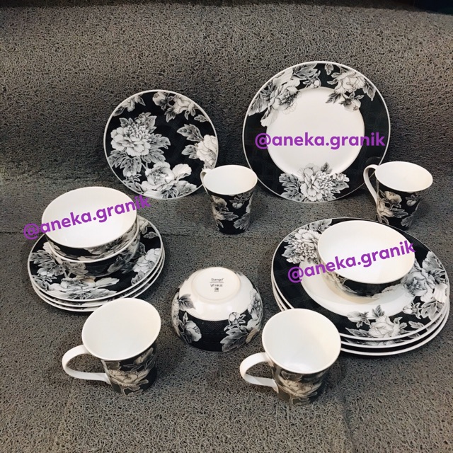 Jual Dinner set Sango (16pcs) Alexandra Black series | Shopee Indonesia