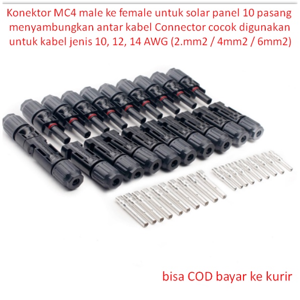 Jual Konektor MC4 male ke female untuk solar panel 10 pasang ...