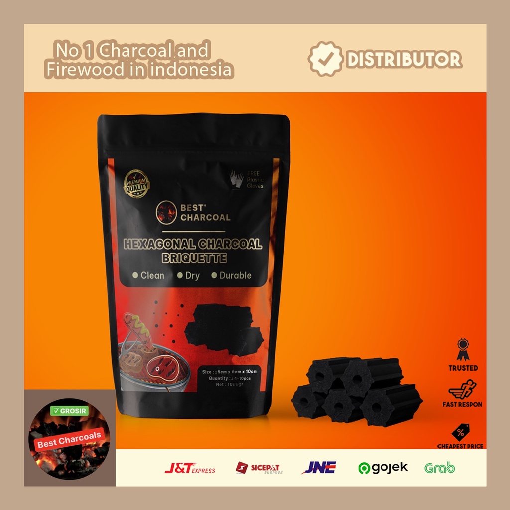 Jual Arang Briket Hexagonal Batok Cube Brongkol Kayu BBQ Ekspor Premium ...