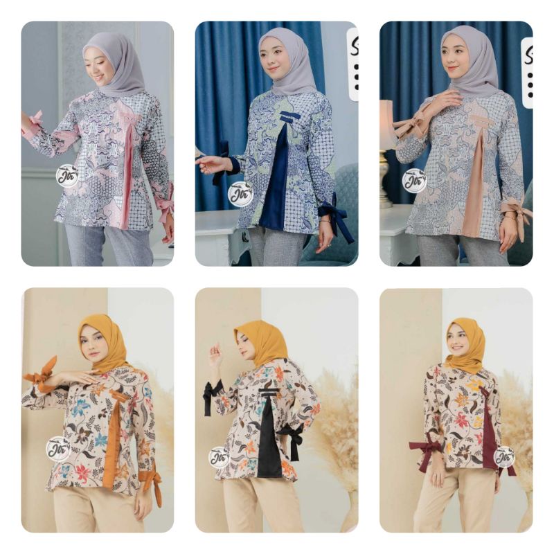 Jual tey-17 Batik wanita ASJ SA HRB026 Kenongo Kemeja Tosca Pendek | Shopee Indonesia