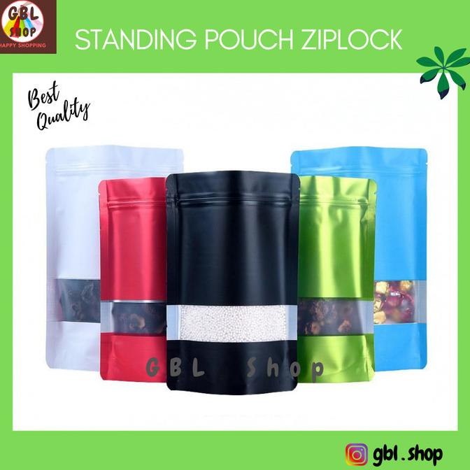 Jual Standing Pouch Window Ziplock Aluminium Color Matte 12x20 Kemasan ...