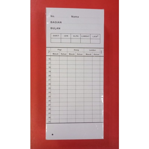 Jual Kartu Absen Putih 8,5*18,5cm (isi 100 lbr) | Shopee Indonesia