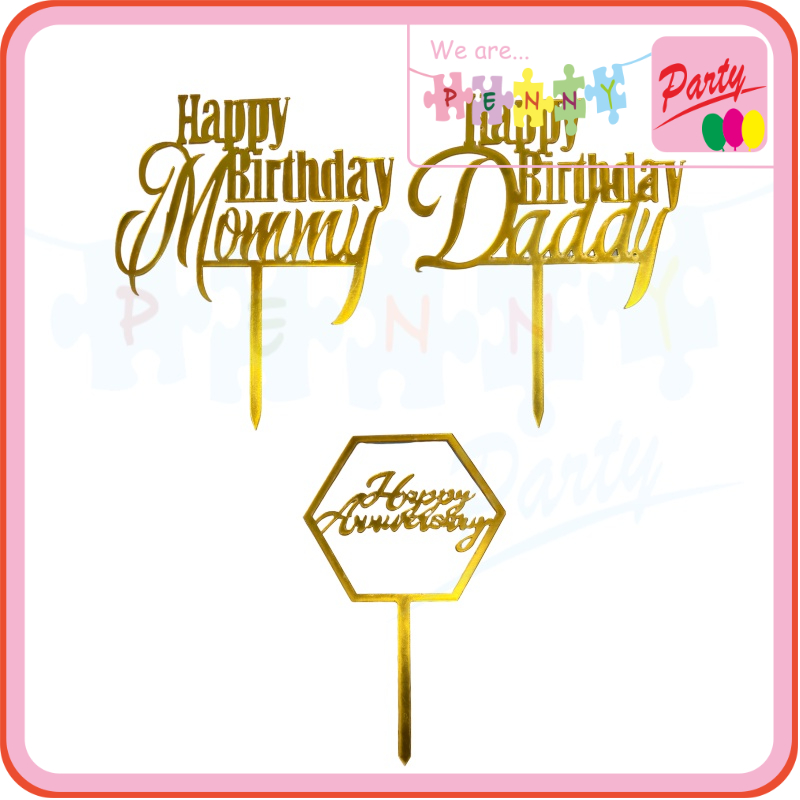 Jual Topper Akrilik GOLD Tusukan / Hiasan Kue Happy Birthday Mommy ...