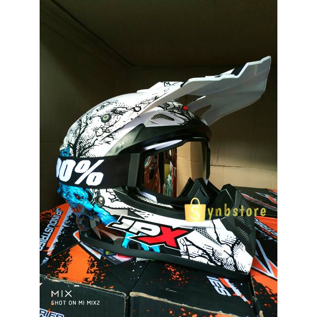 Jual helm jpx moto cross trail crf klx x14 wolf serigala white putih ...