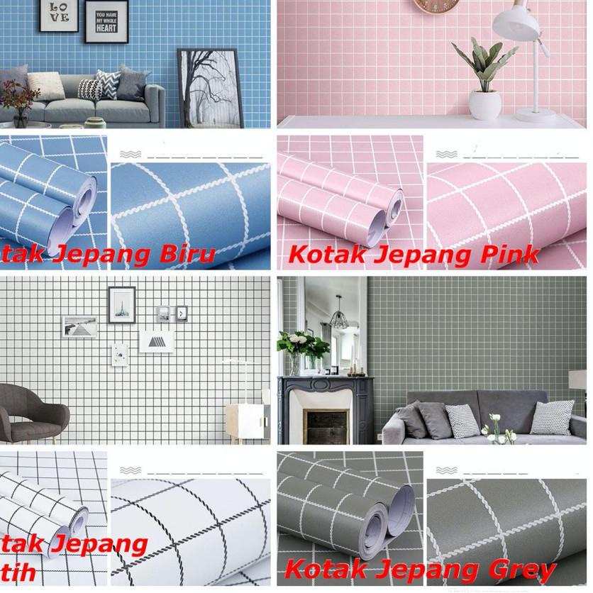 Jual niky549 WALLPAPER DINDING ukuran 45 cm x 10 M Motif KOTAK SQUARE MINIMALIS ALA JEPANG BIRU ...