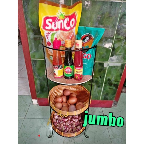 Jual (PROMO) Rak Bumbu Susun 3 JUMBO/Rak Bawang Plus Besek / Rak Kecap ...