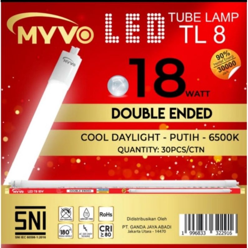 Jual Lampu LED Tube Light T8 18 Watt Cahaya Putih Myvo | Shopee Indonesia