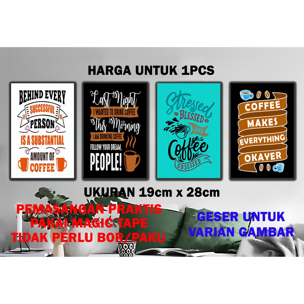 Jual poster gambar kopi quote / lukisan dekorasi dinding 25-36 | Shopee ...