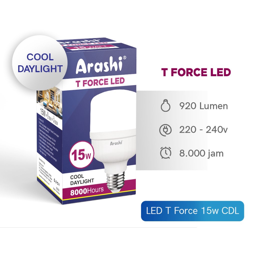 Jual Arashi Lampu LED T Force LED 15 Watt CDL - Putih | Shopee Indonesia