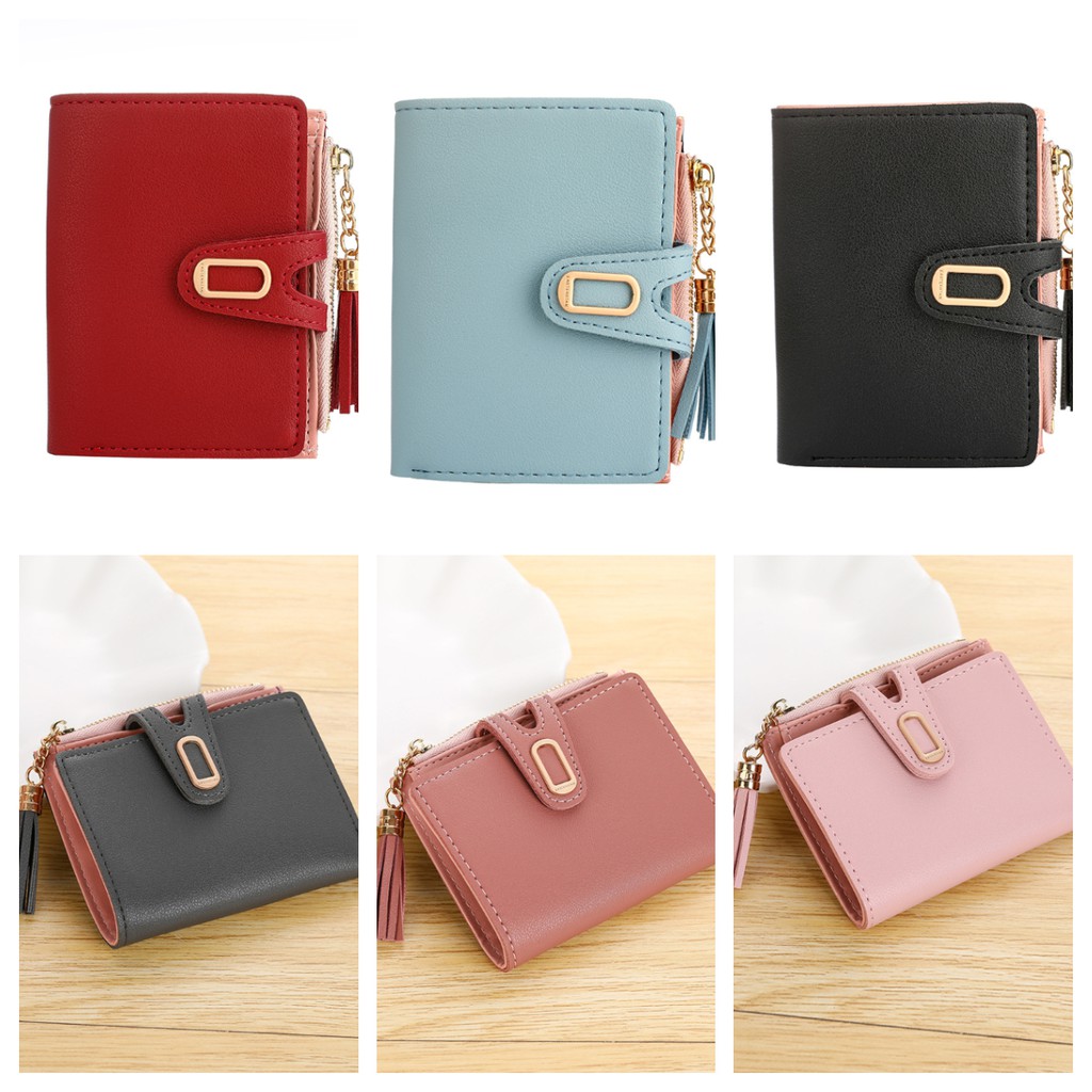 Jual Dompet wanita cewek multi fungsi gesper dengan multi kartu bahan premium import hitam pink ...