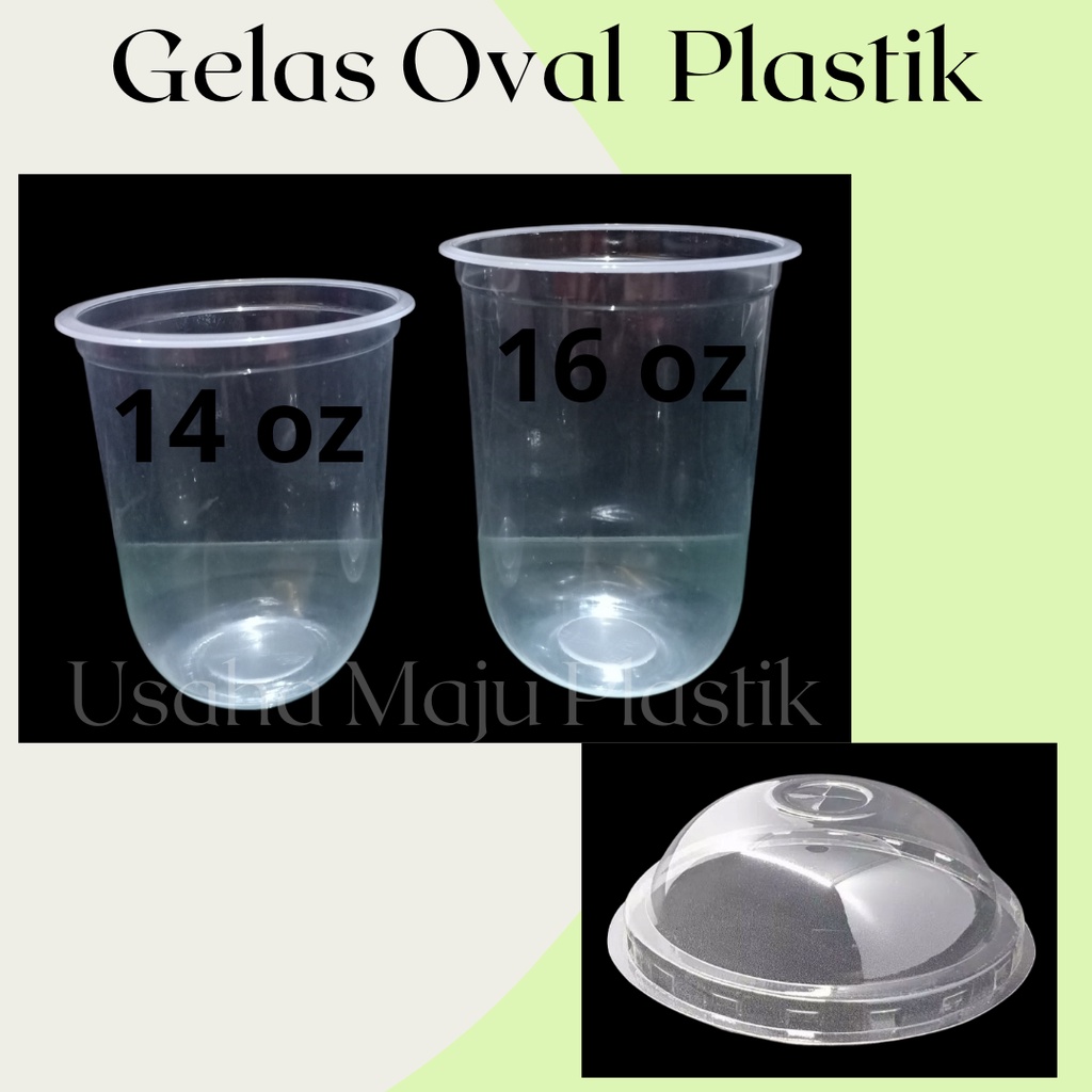 Jual Gelas Plastik Oval 14oz 16oz / U Cup Bulat (50pcs) / Tebal ...