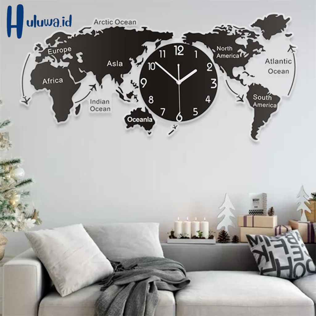 Jual Hiasan Dinding Jam Peta Acrylic Minimalis / Pajangan Peta Jam Unik ...