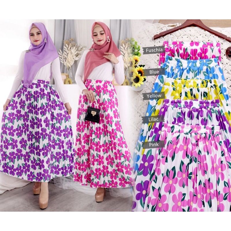 Jual ROK DAISY BUNGA BAHAN HYGET PREMIUM // ROK PLISKET MOTIF BUNGA ...