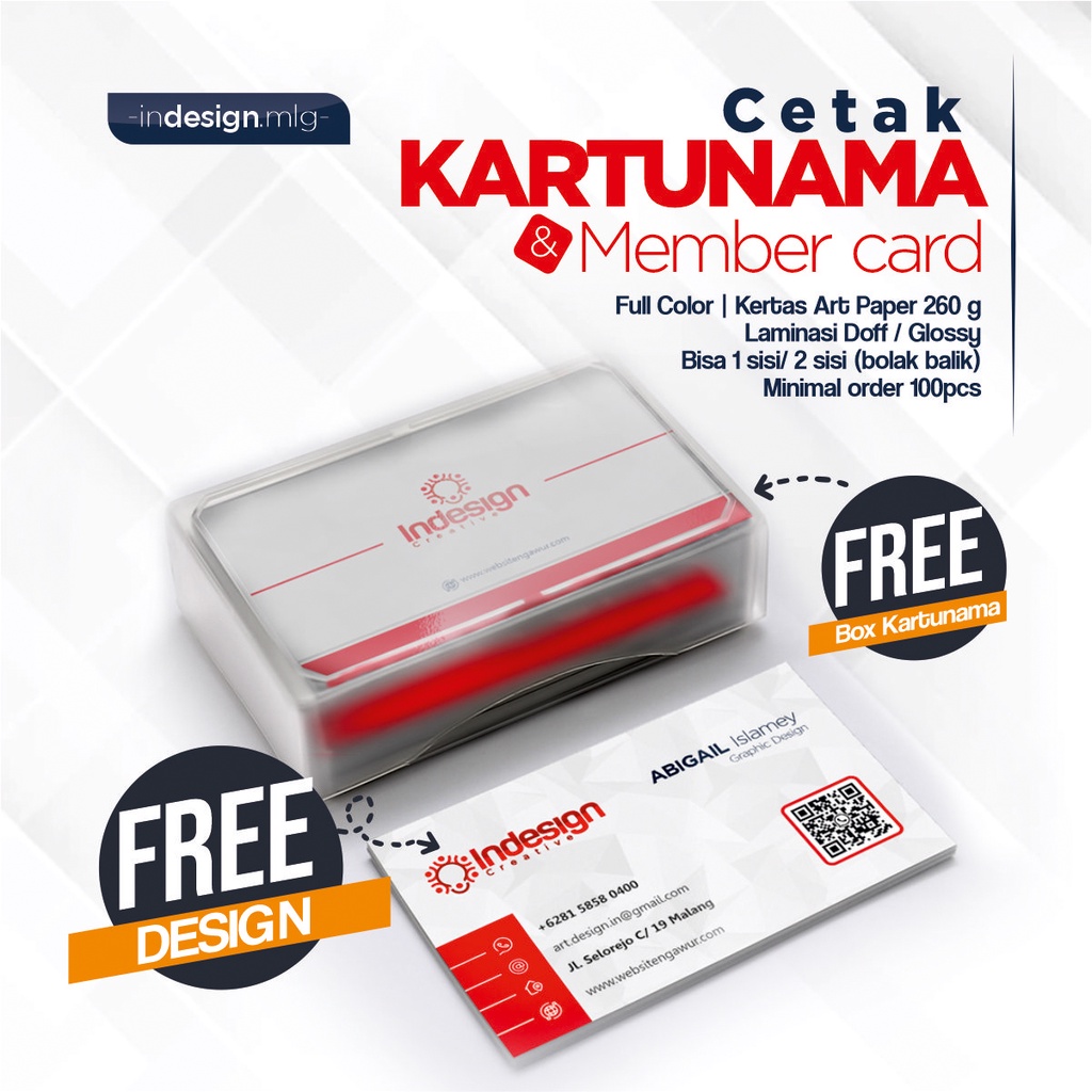 Jual Cetak Kartu Nama Member Card Free Design Laminasi Doff/ Glossy Art ...